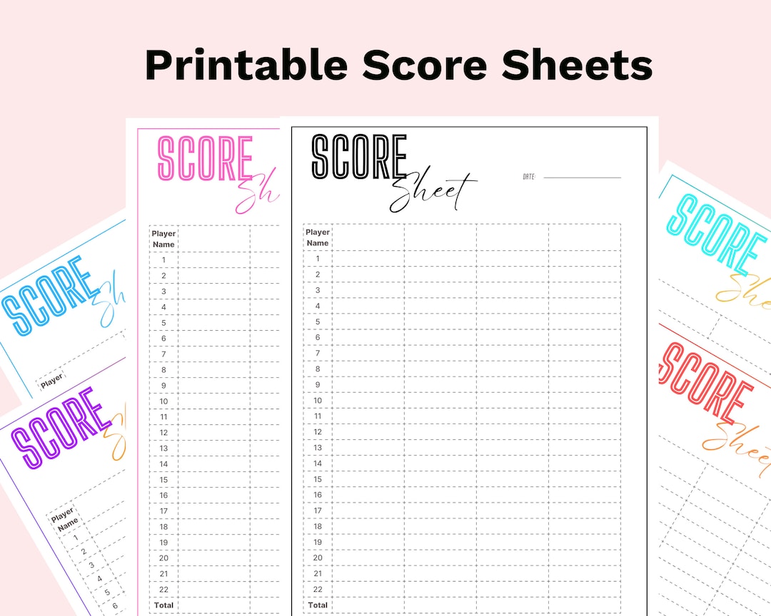 Score Sheet Score Sheets for Games Digital Dowload Printable File Party ...
