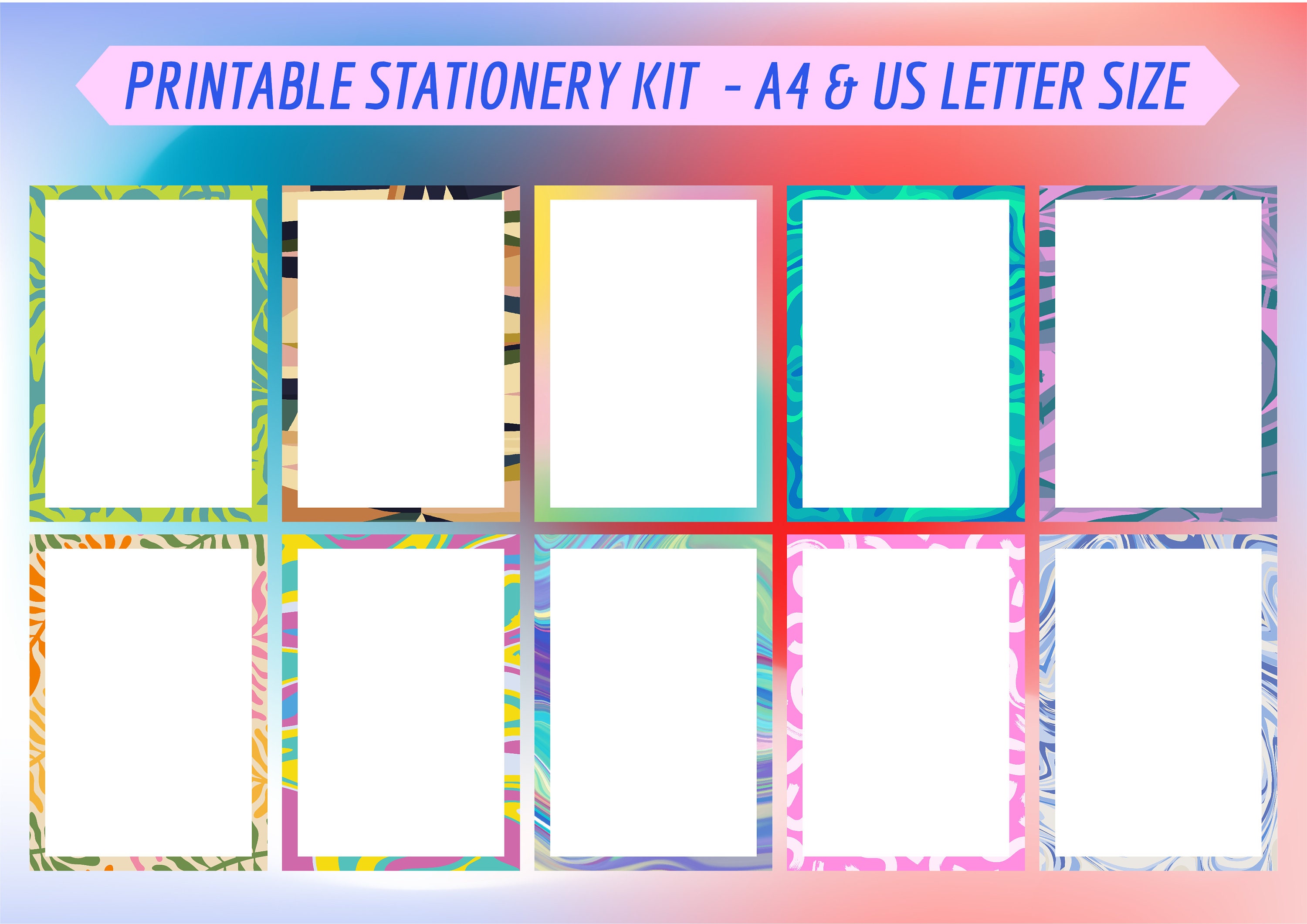 Printable Letter Writing Paper Stationery Kit Marble Abstract Wavy ...