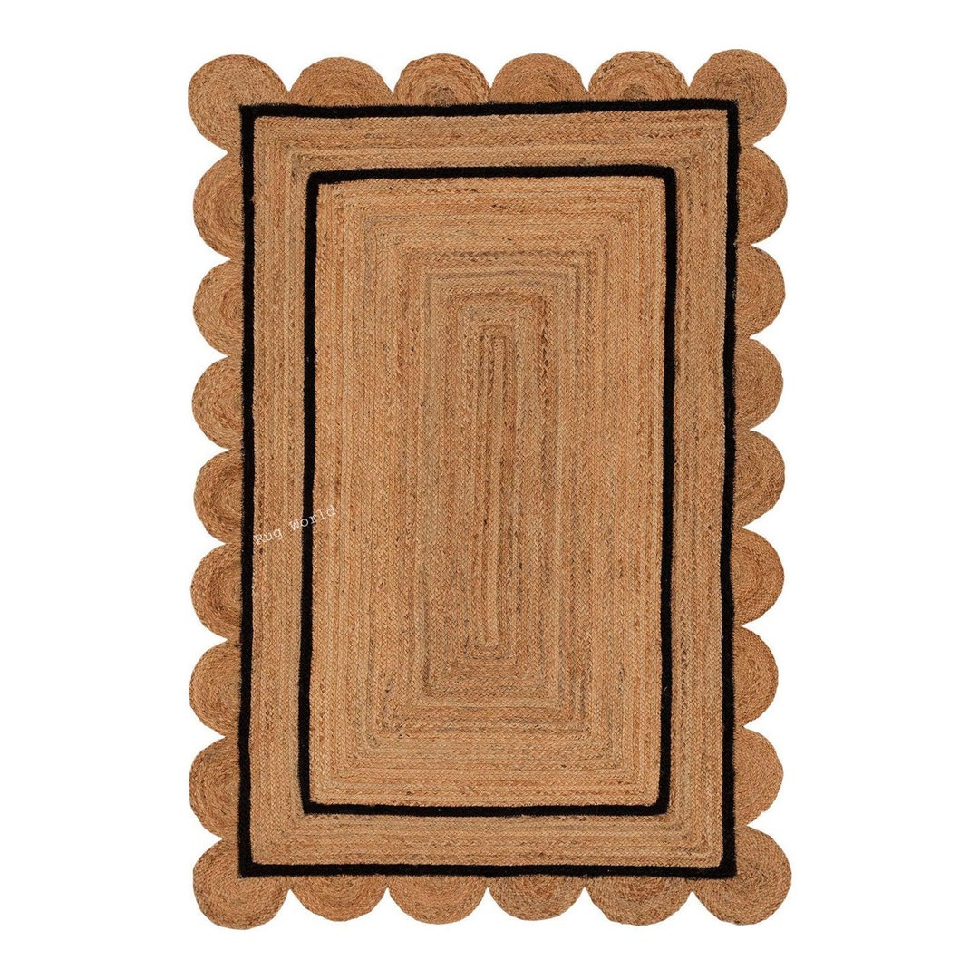 8X10 Scalloped Rug, Scallop Black-border Jute Rug, Natural Scallop Edge ...