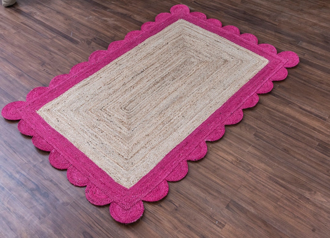 8X10 Feet Scalloped Jute Rug, Bohemian Rug, Kitchen ,scallop Rug ...