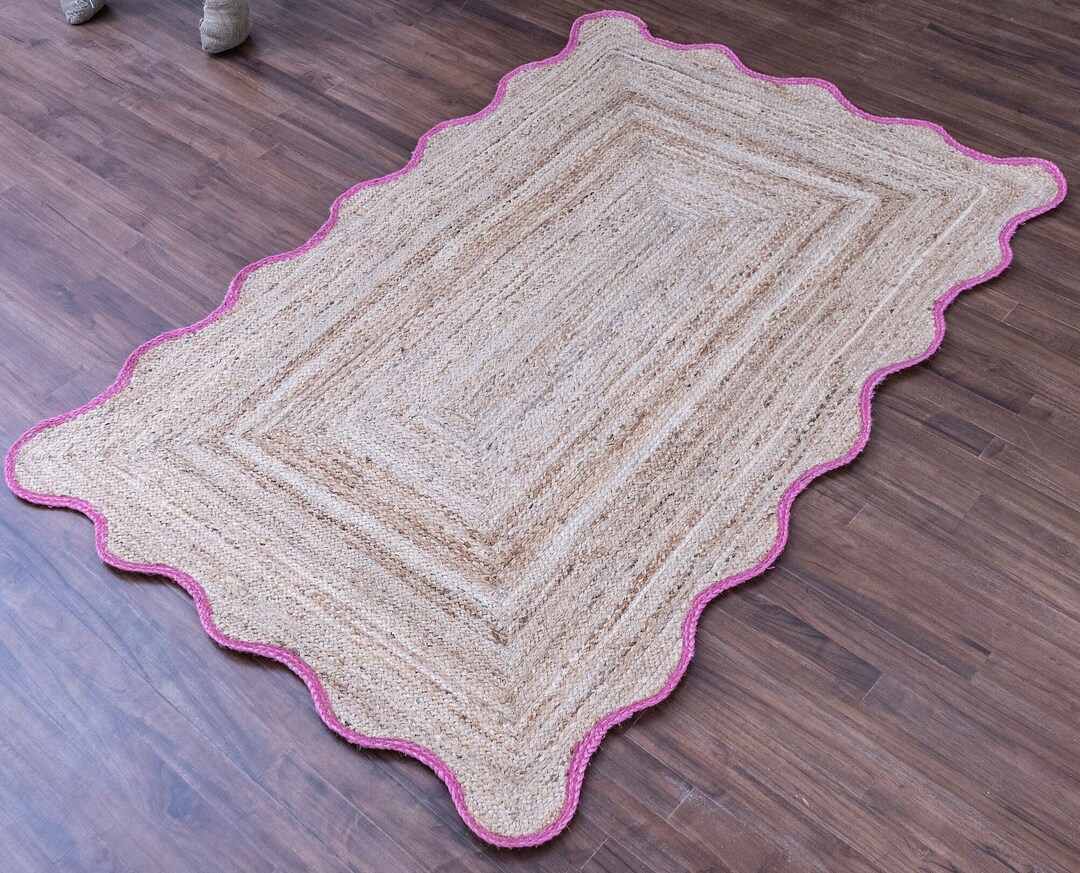 8X10 Feet Scalloped Rug, Pink scallop Jute Rug, Boho Rug, Handmade Jute ...