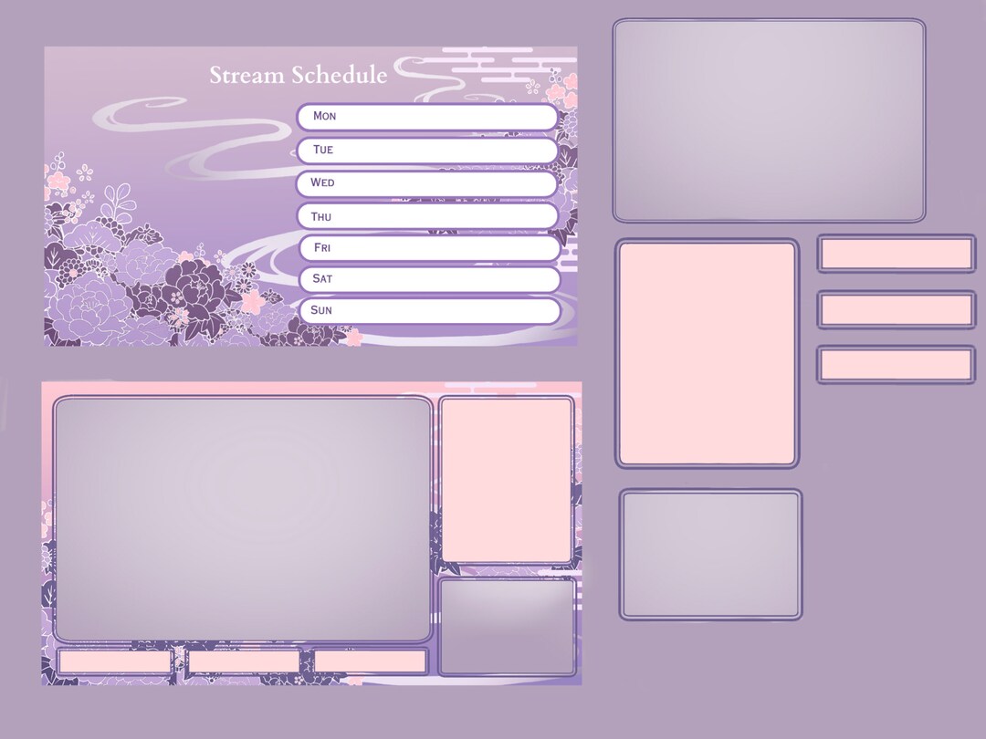 Purple Japanese Style Floral Pattern Overlay Package for Livestream - Etsy