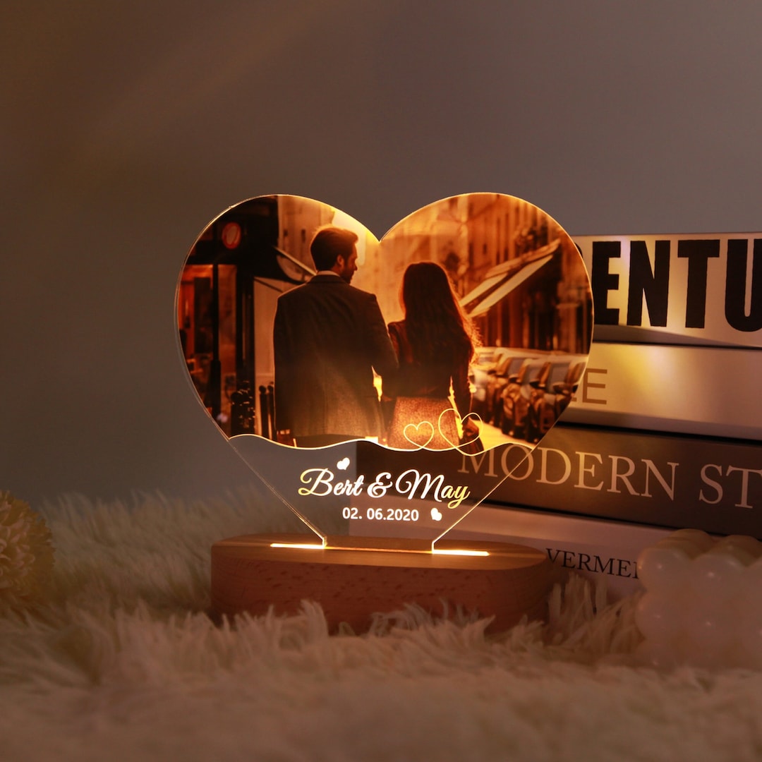 Custom Acrylic Heart Night Light, Personalized Bedroom LED Decor Sign ...