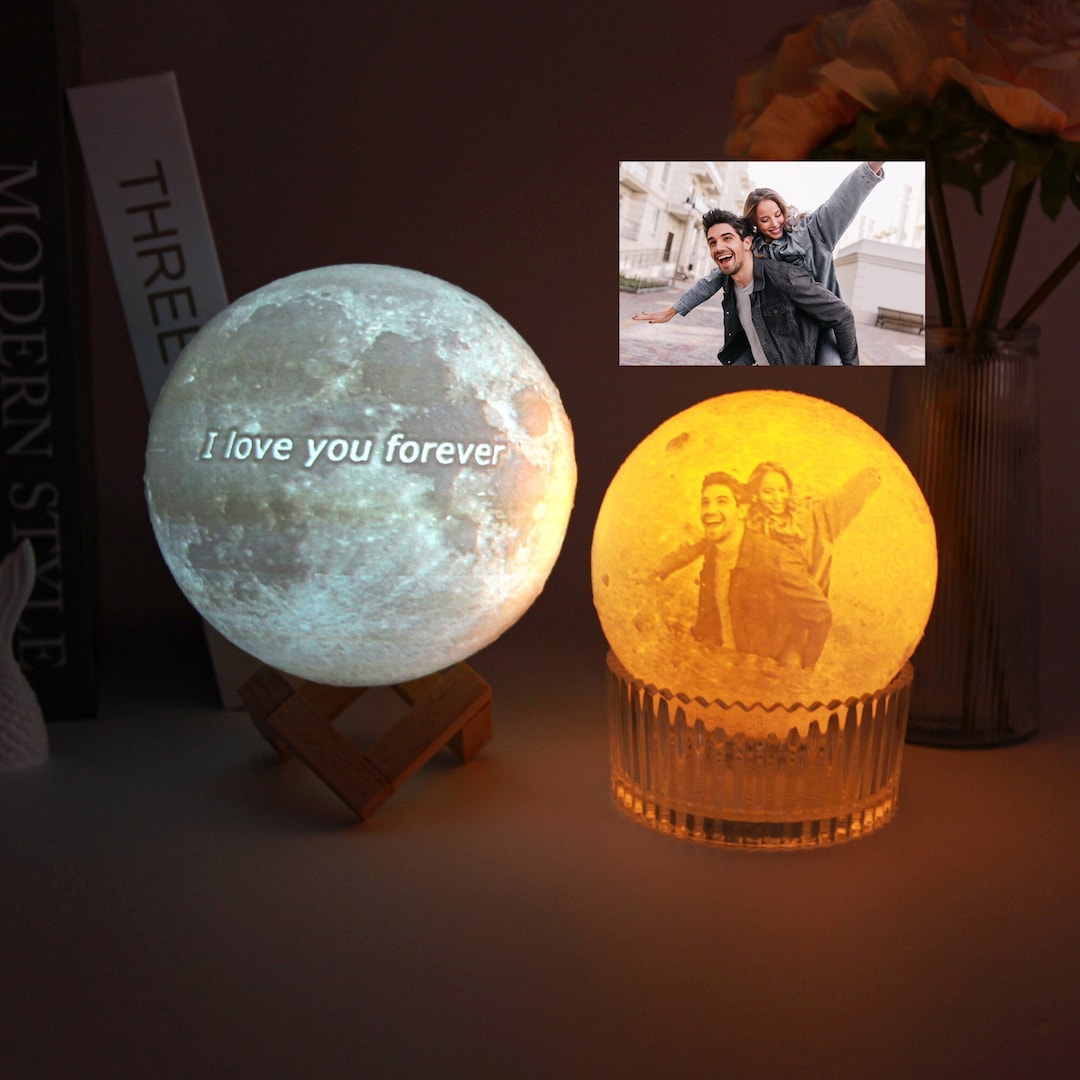 Personalized Moon Lamp, Custom 3D Photo Printed Moon Lamp, Lunar Night ...