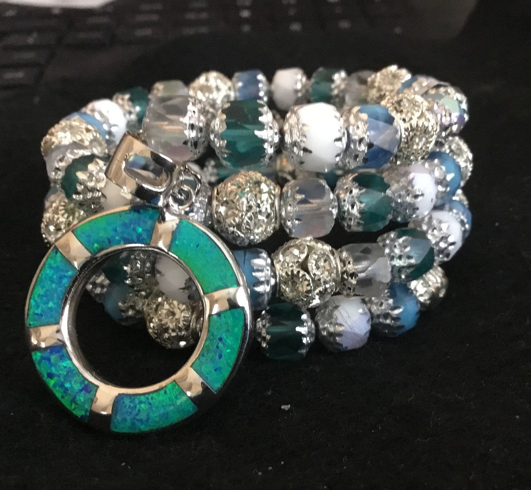 Cathedral Glass Beads Wrap Memory Bracelet With Pendant. - Etsy