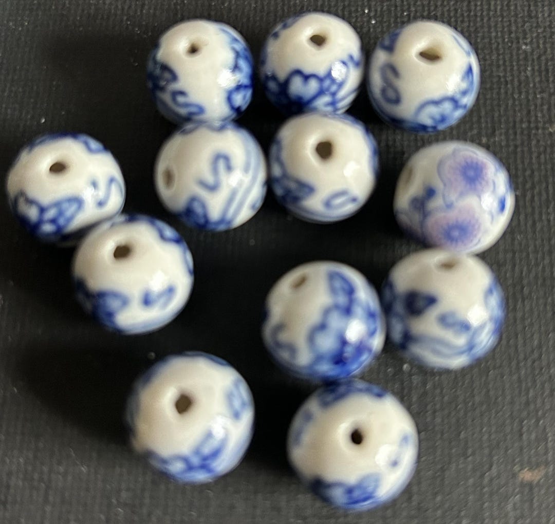 Porcelain Blue Beads With Flowers - Etsy
