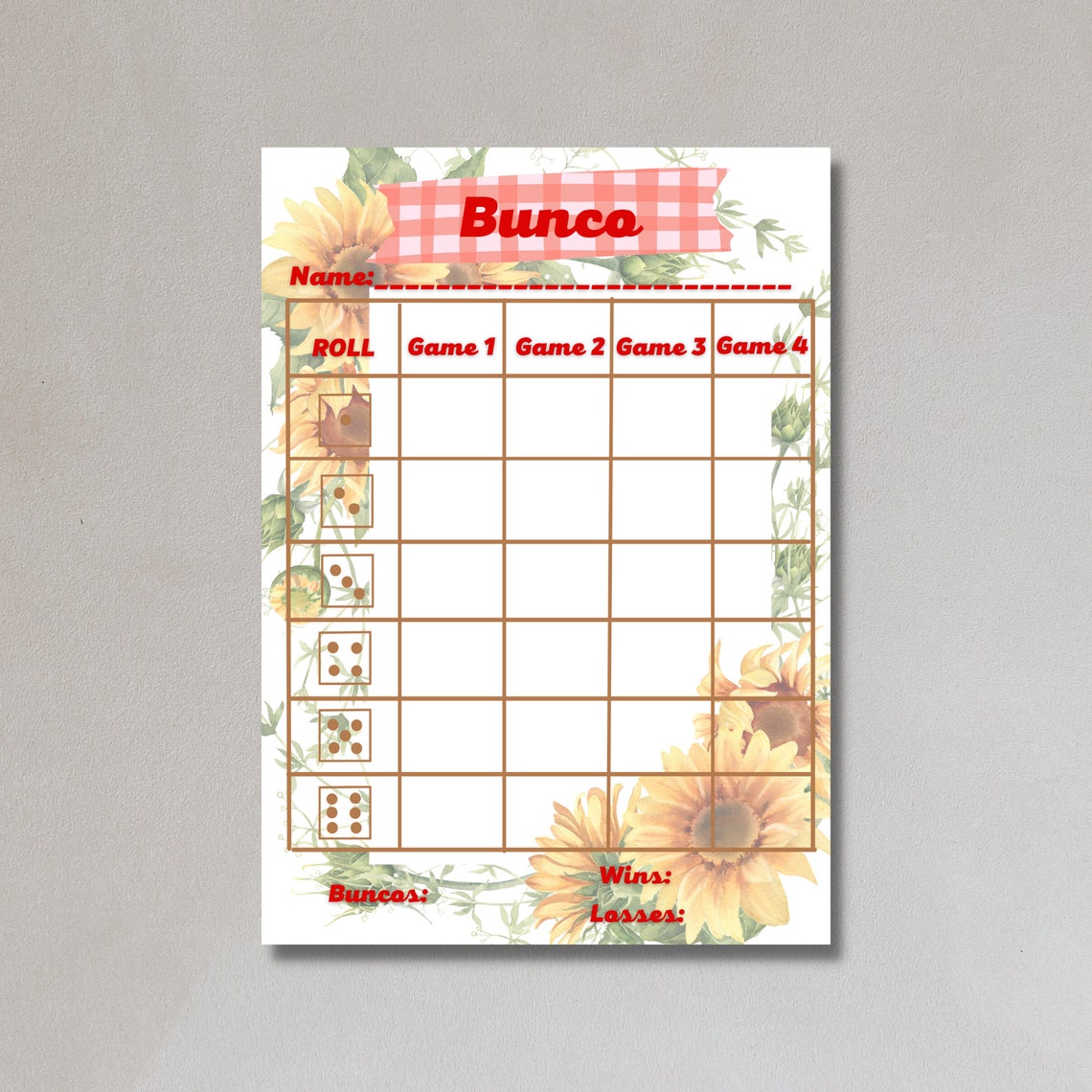 Bunco Scorecard + Tally Sheet, Bunco Summer Theme, Bunco Sunflowers ...