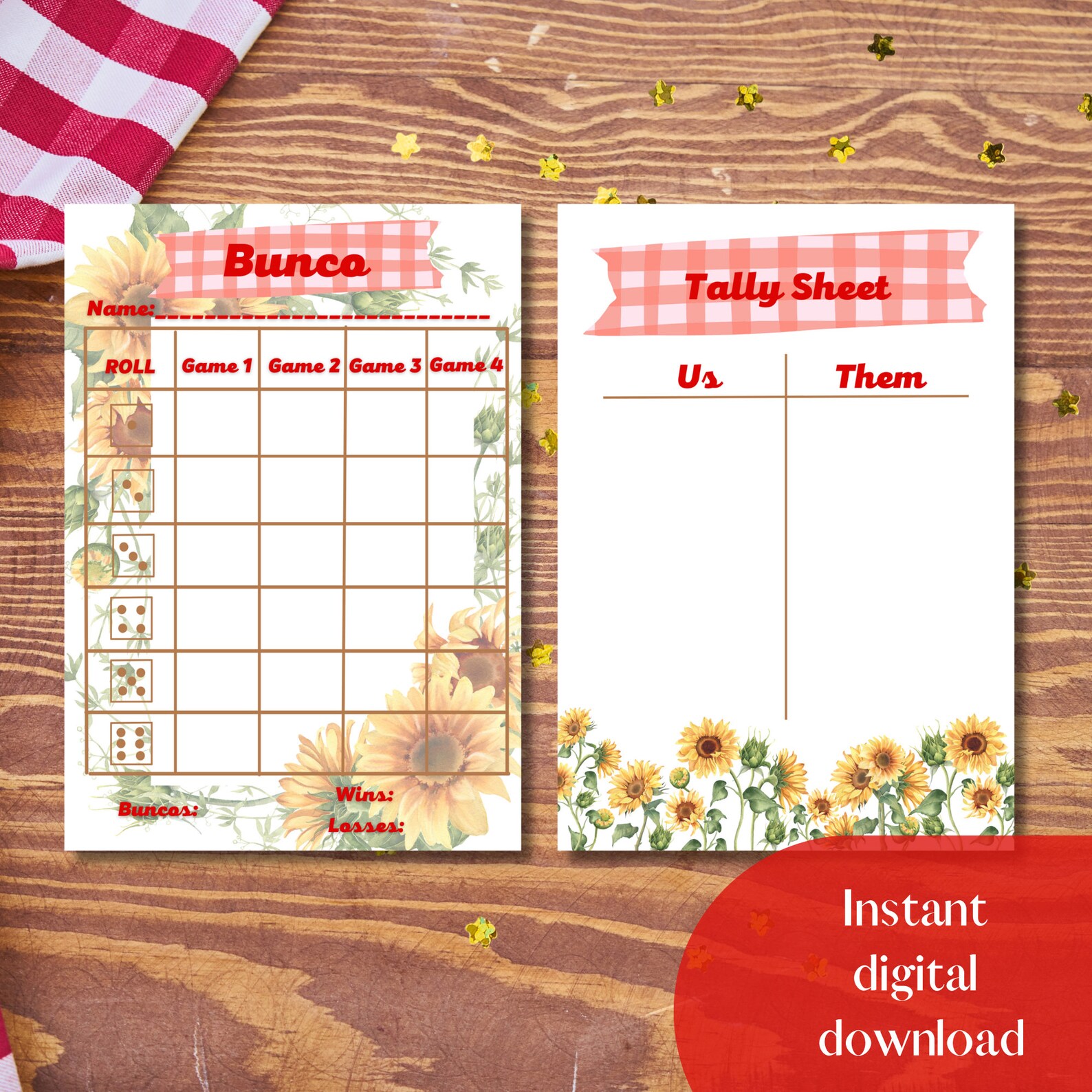 Bunco Scorecard + Tally Sheet, Bunco Summer Theme, Bunco Sunflowers ...