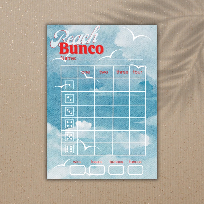 Beach Bunco, Summer Bunco, Game Night, Vacation Bunco, Bunco Scorecard ...