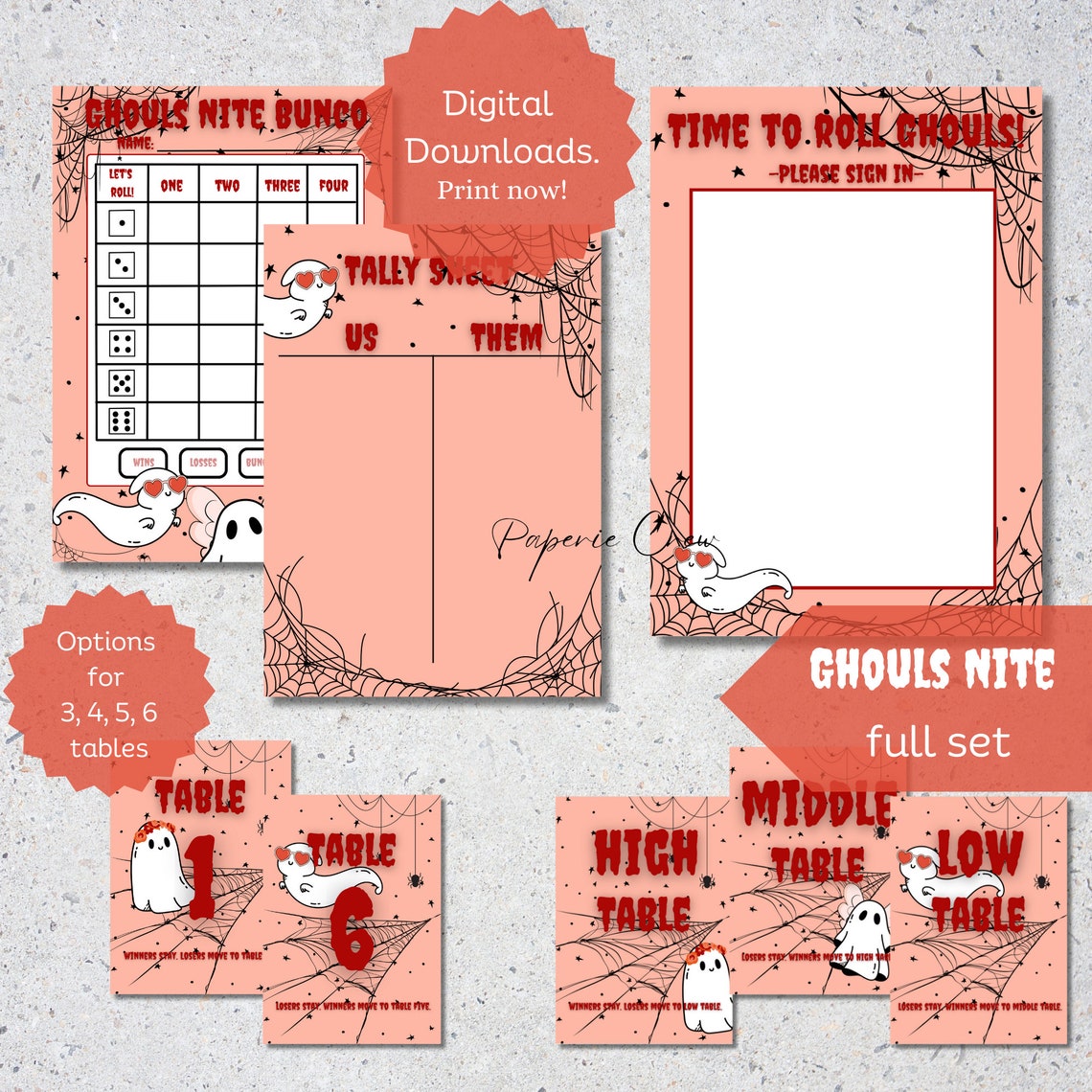 Halloween Bunco, Printable Ghouls Nite Bunco Set With Score Sheets ...