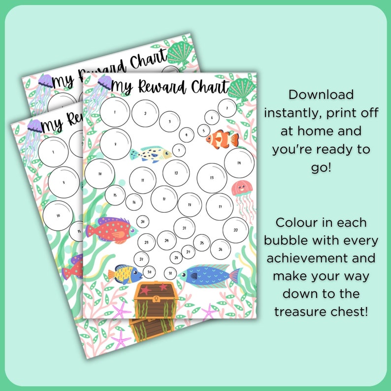 Kids Reward Chart / Simple Underwater Themed Reward Tracker / Daily ...