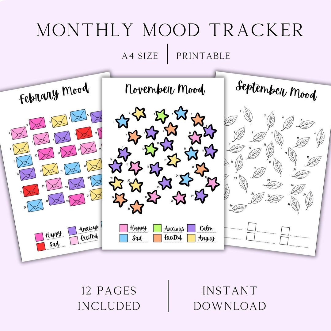 Monthly Mood Tracker Printable / Everyday Mood Tracker / Year in Pixels ...