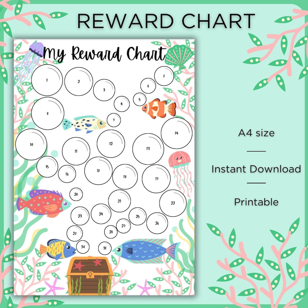 Kids Reward Chart / Simple Underwater Themed Reward Tracker / Daily ...
