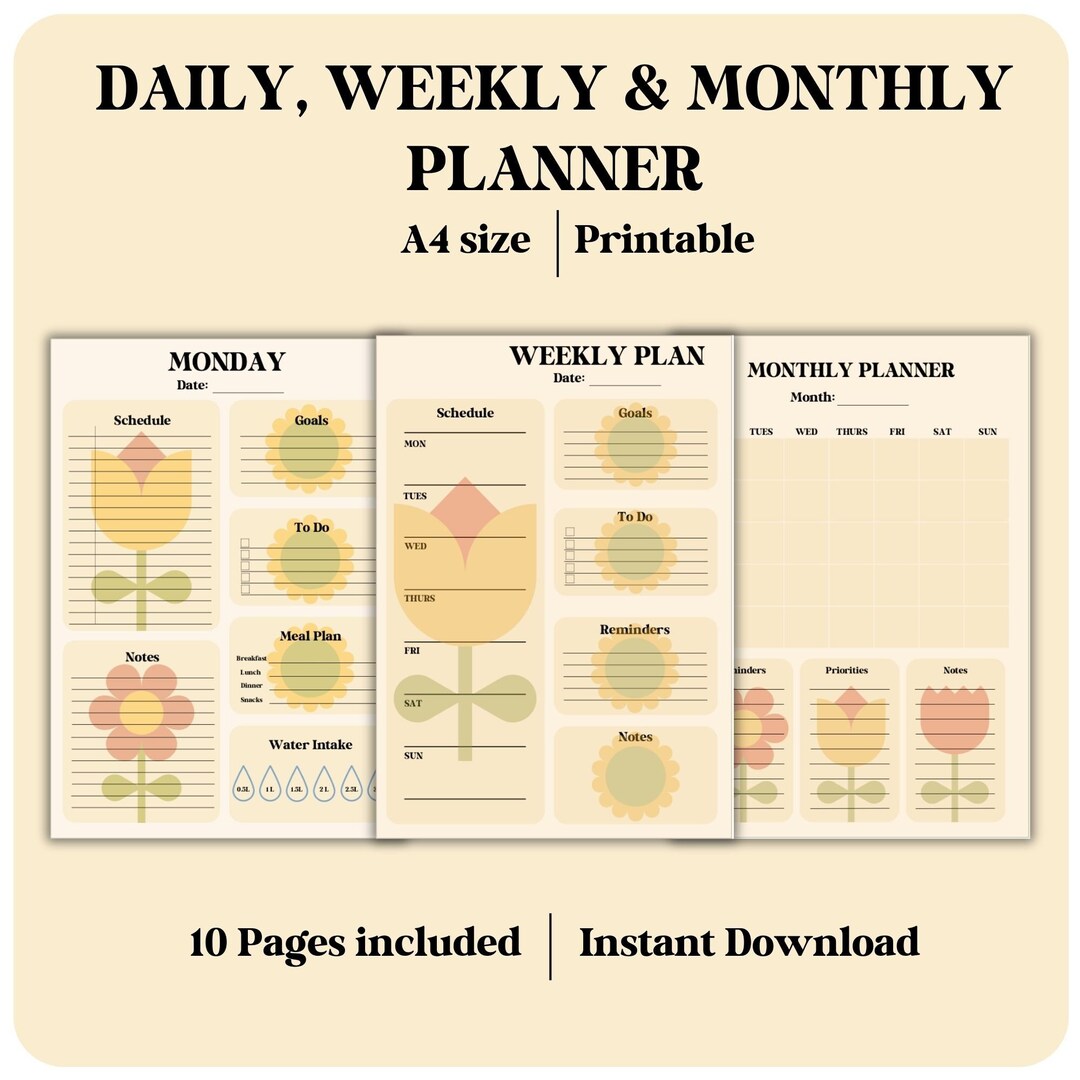 Printable Daily Planner Weekly & Monthly Planner Sheets - Etsy