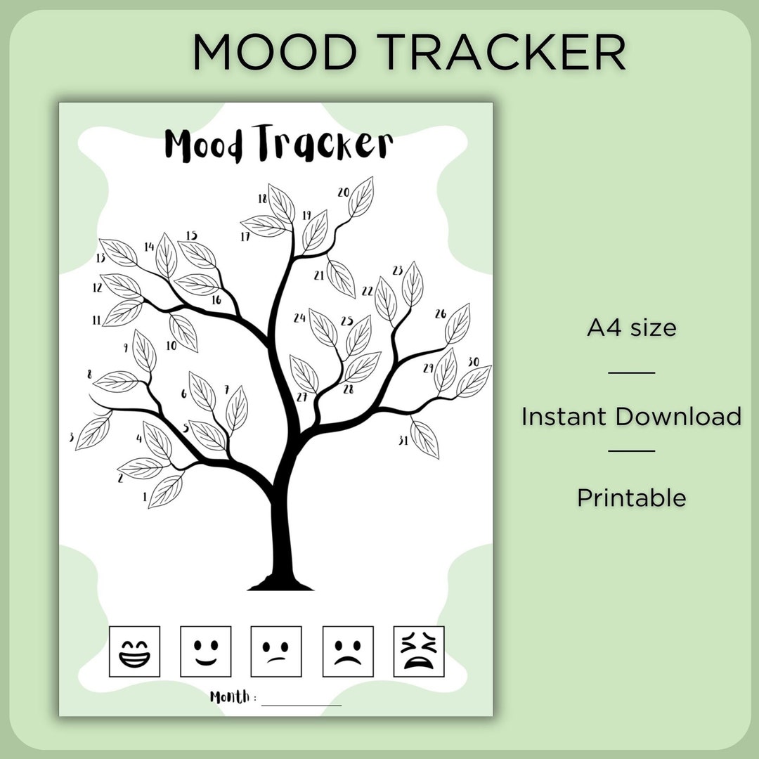 Monthly Mood Tracker Printable / Everyday Mood Tracker / Tree Fun Mood ...