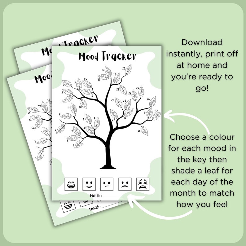 Monthly Mood Tracker Printable / Everyday Mood Tracker / Tree Fun Mood ...