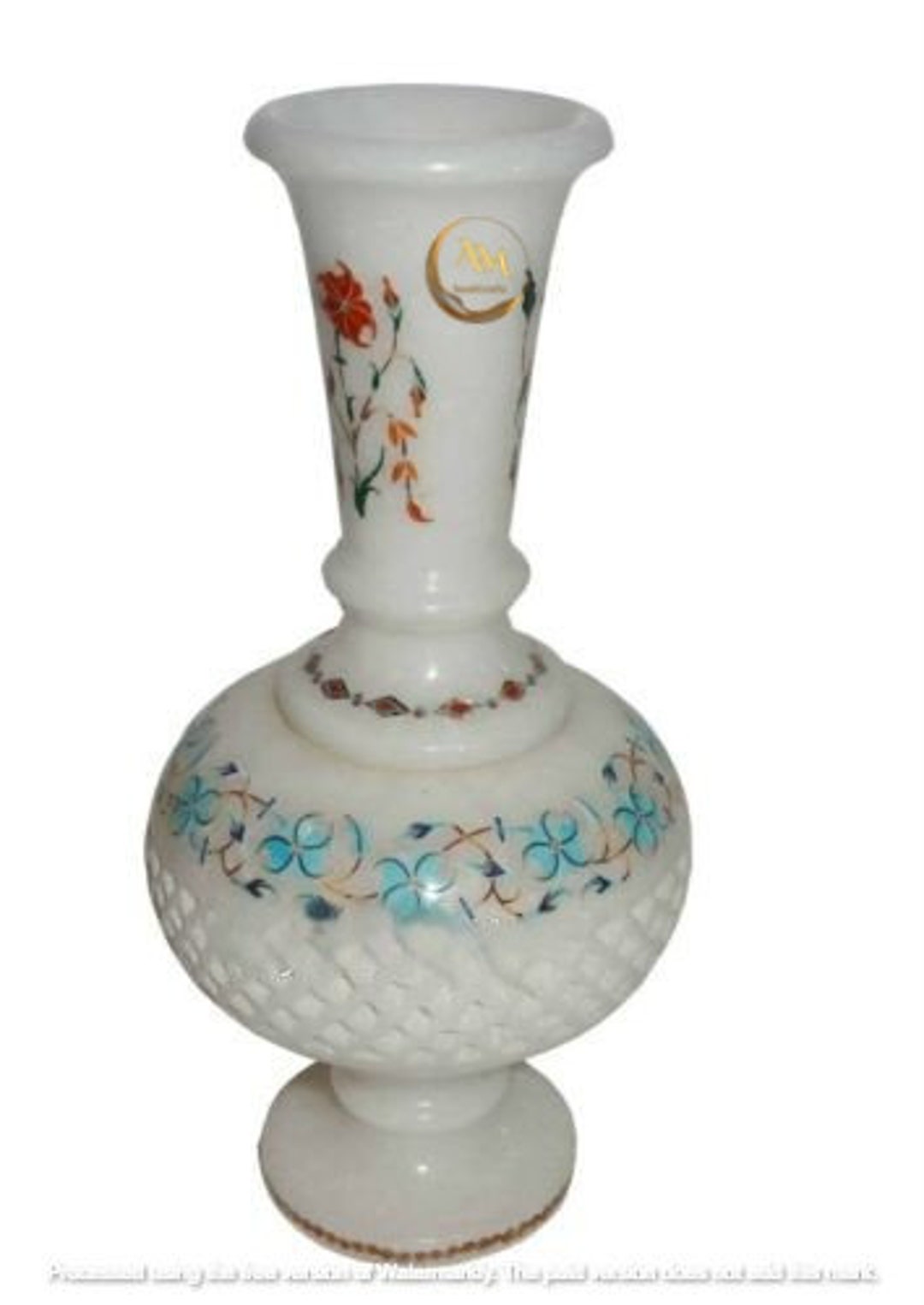 Marble Flower Vase Semi Precious Stones Floral Inlay Handmade Home ...