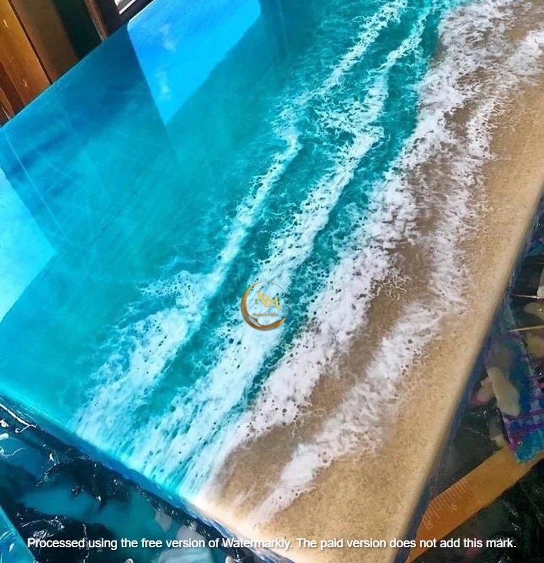 Beach Theme Epoxy Counter Table Wave Effect Table Resin Art Custom ...