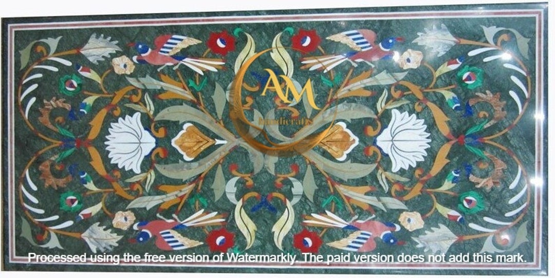 Green Marble Table Top Semi Precious Stones Inlay Work - Etsy