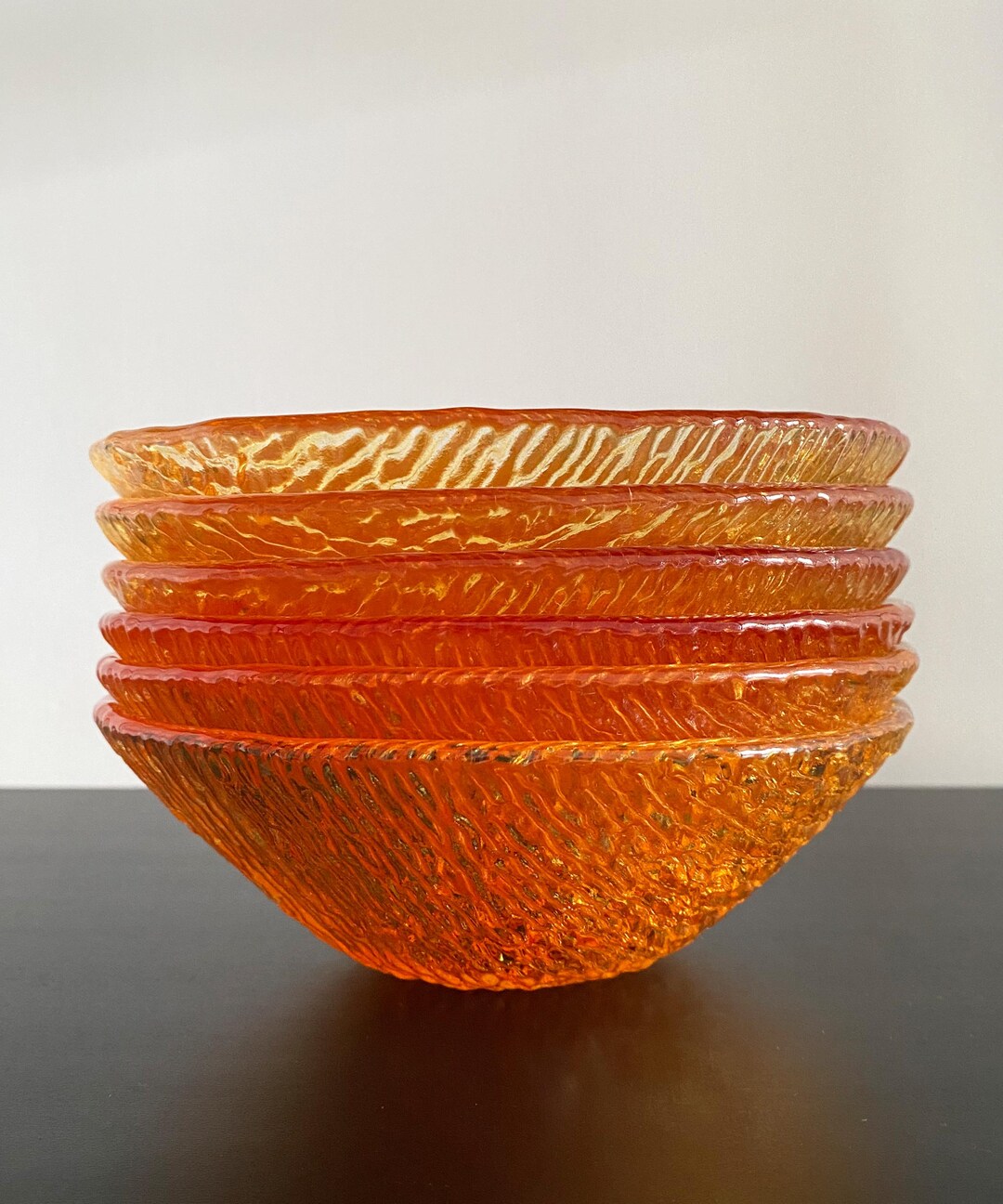 Handcrafted IVV Italian Glass Bowls | Vibrant Orange Set With Wavy ...