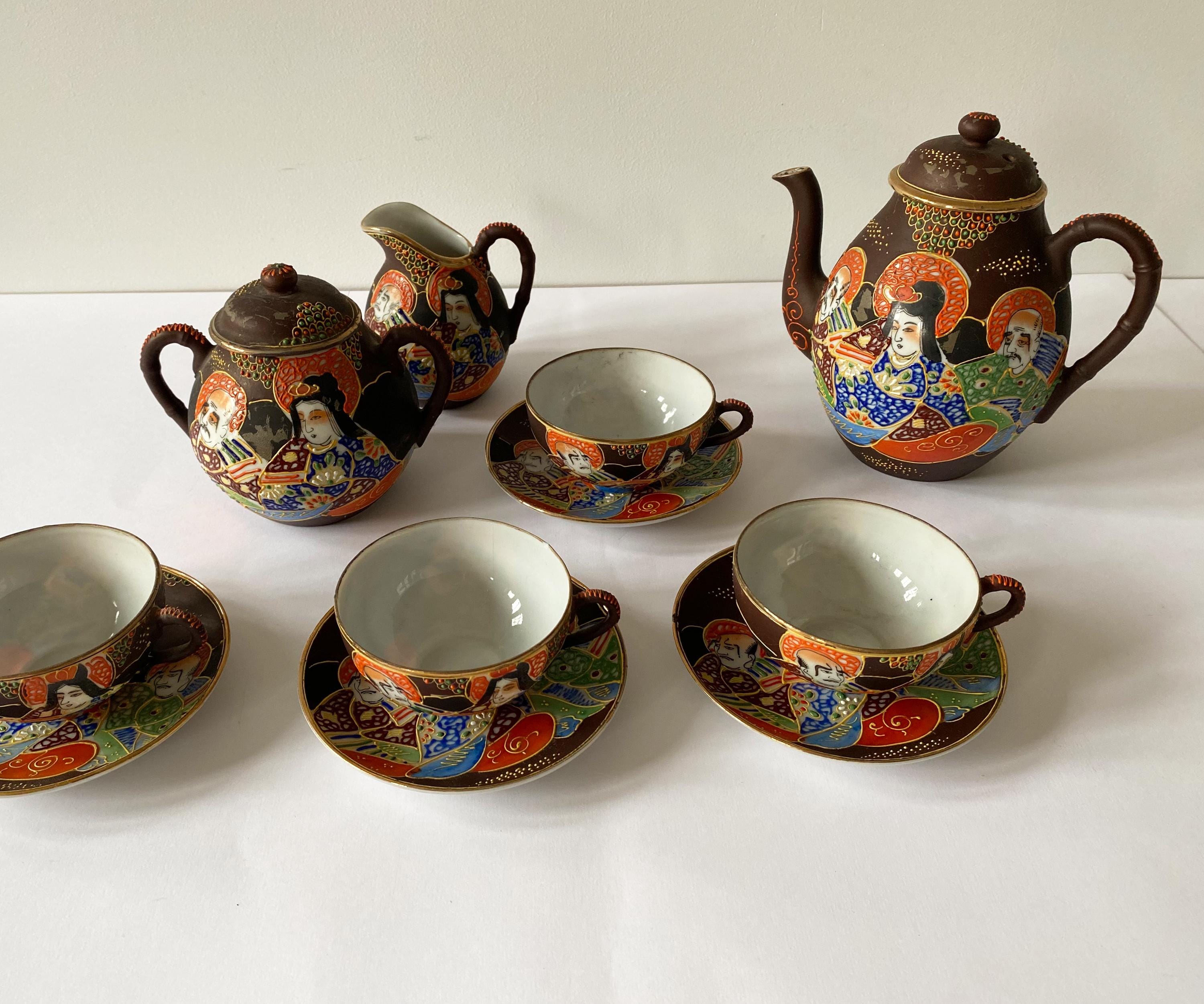 Complete Antique Japanese Satsuma Moriage Tea Set – Hand-painted With ...