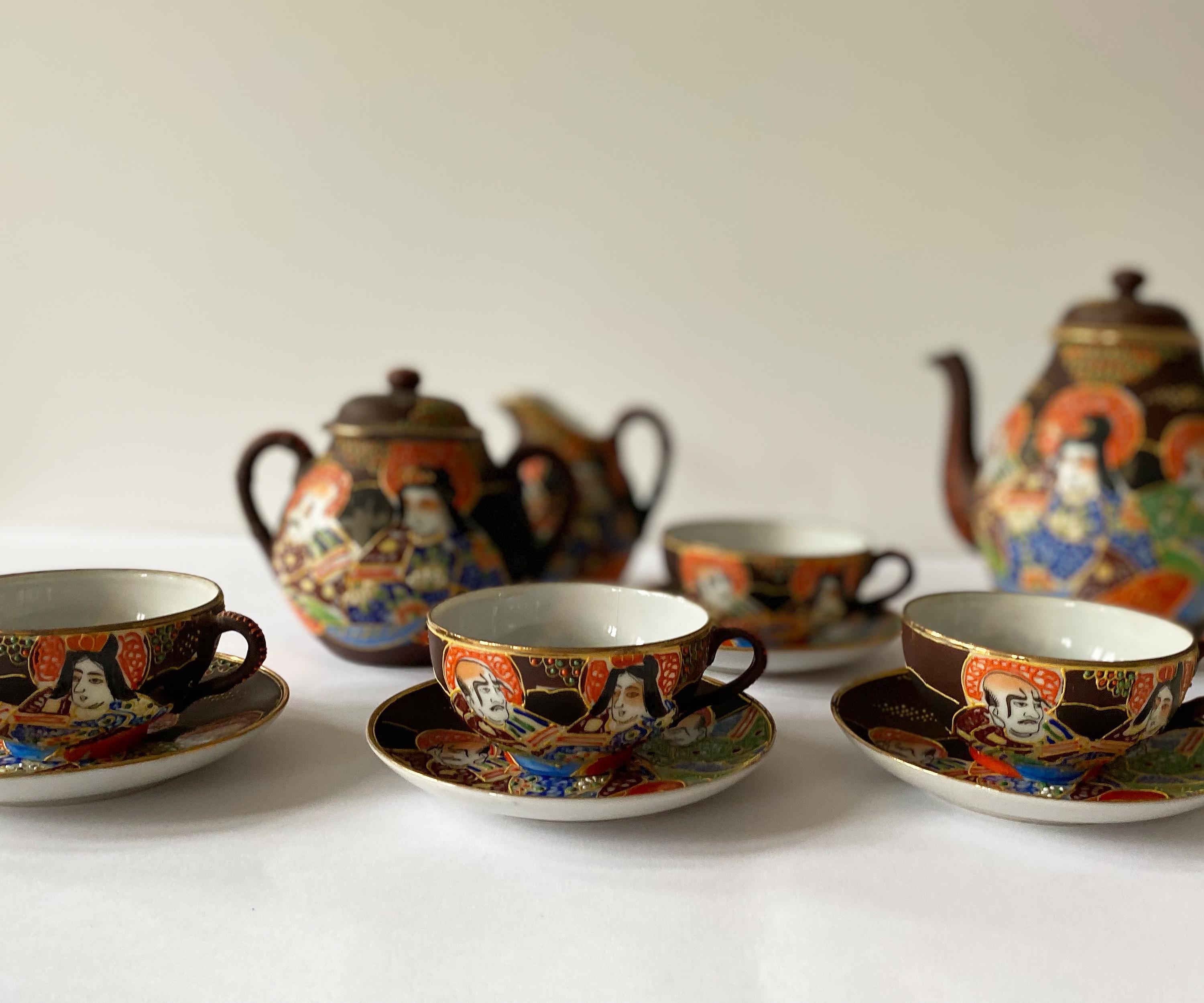 Complete Antique Japanese Satsuma Moriage Tea Set – Hand-painted With ...