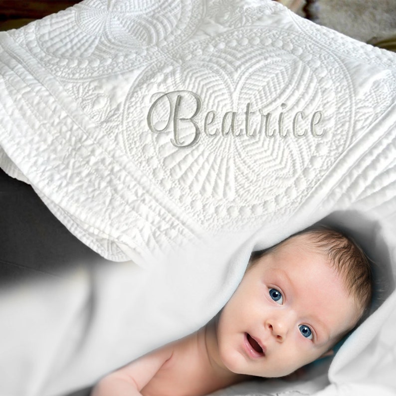 Personalized Baby Blanket | White Quilt Blanket With Embroidered Name ...