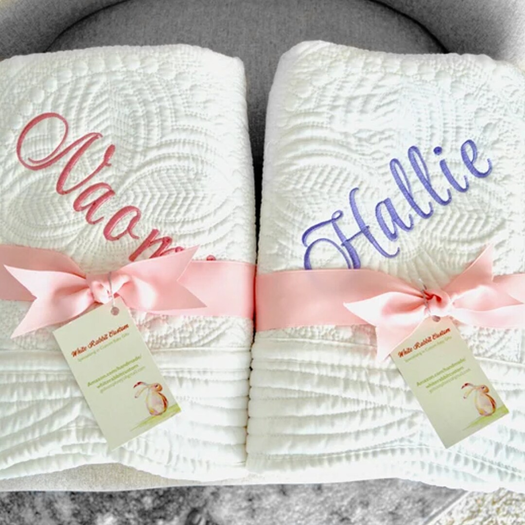 Personalized Baby Blanket White Quilt Blanket With Embroidered Name ...
