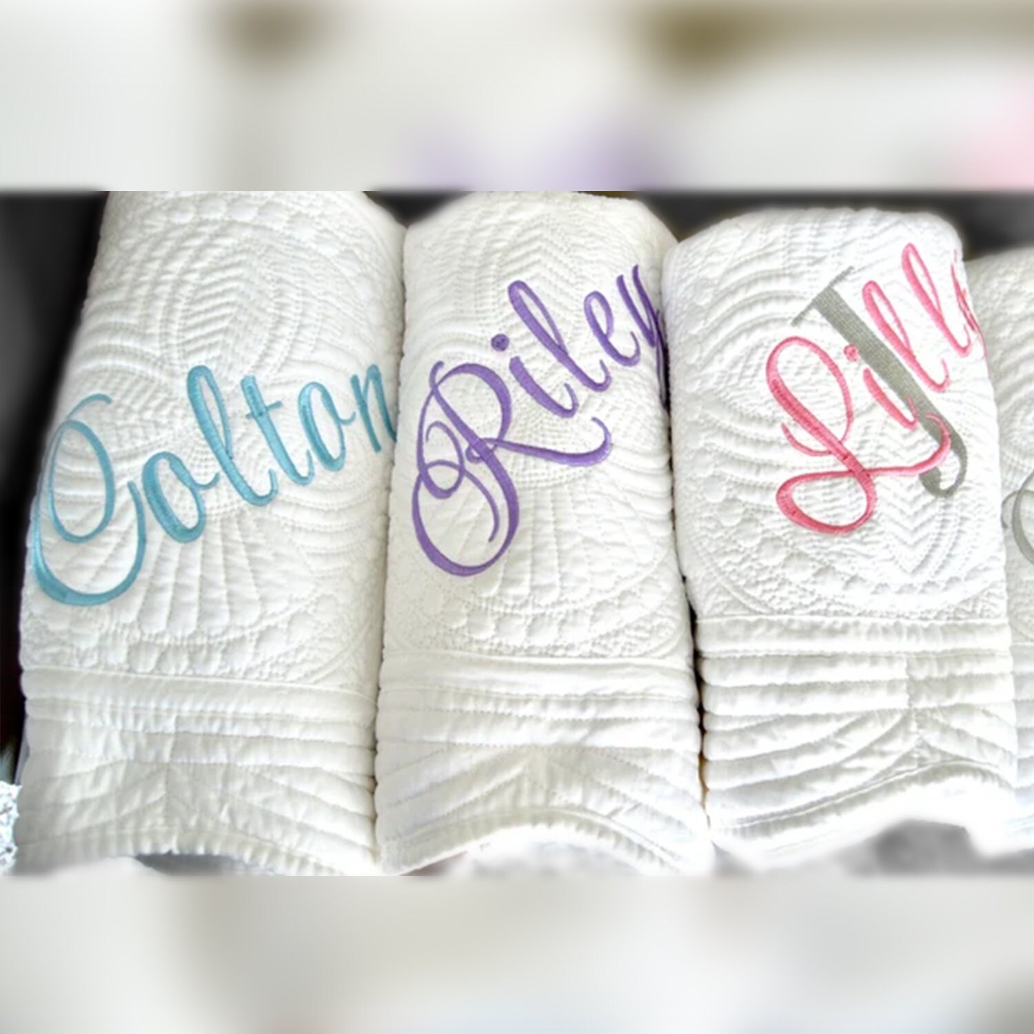 Personalized Baby Blanket | White Quilt Blanket With Embroidered Name ...