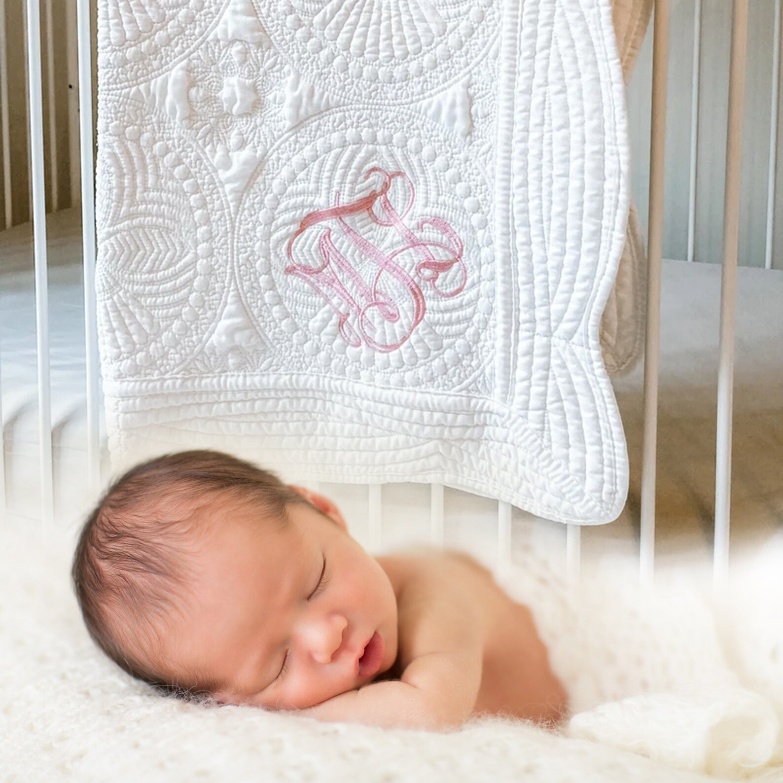 Personalized Baby Blanket | White Quilt Blanket With Embroidered Name ...
