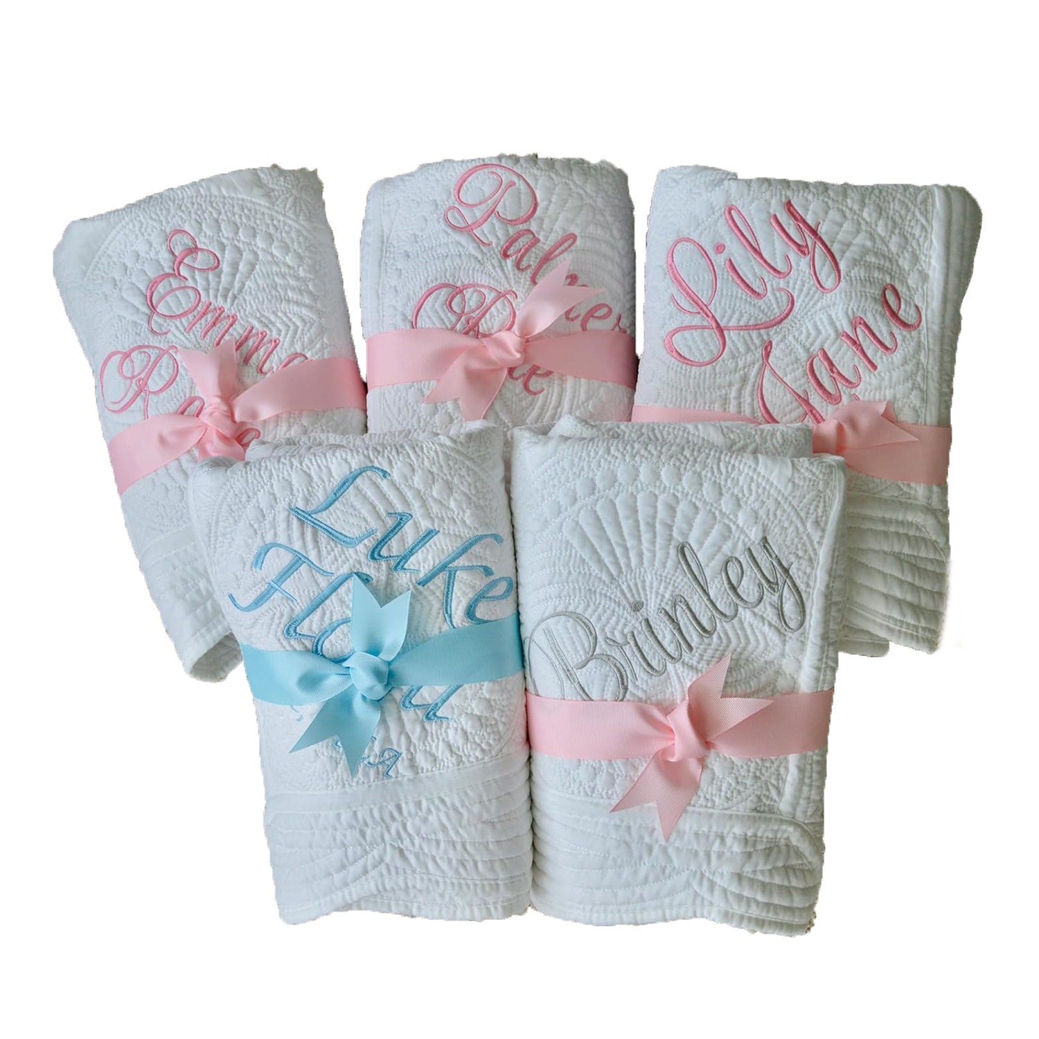 Personalized Baby Blanket | White Quilt Blanket With Embroidered Name ...
