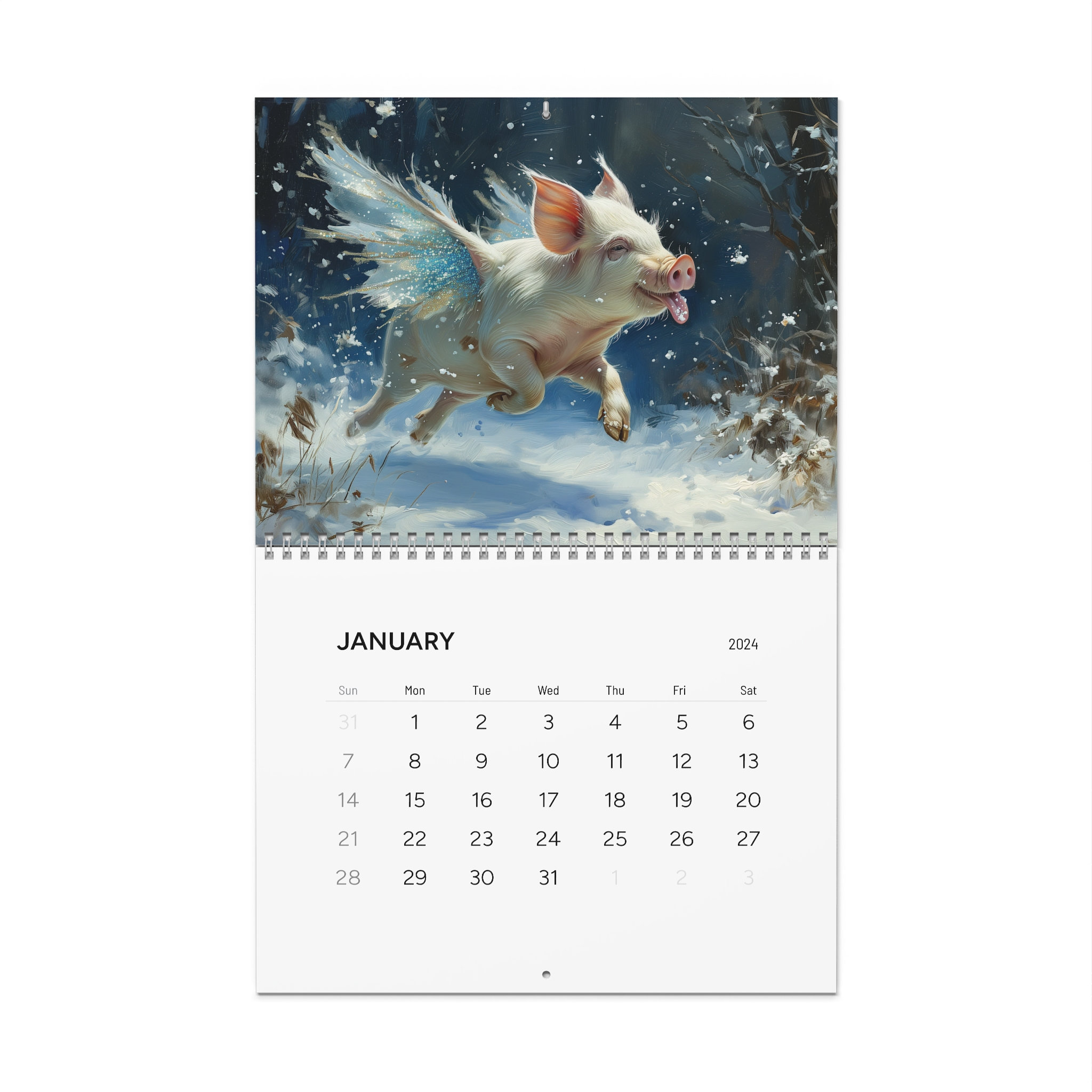 2024 Flying Pig Calendar A Year of Winged Pigs Whimsical Fantasy Pig ...