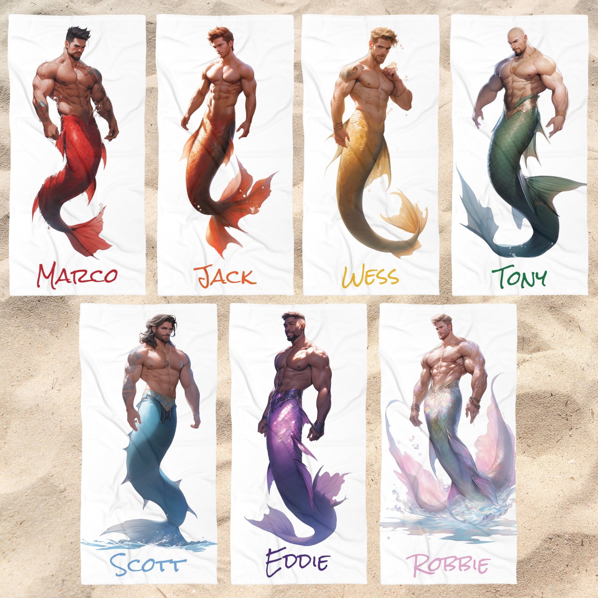 Beach Bliss Custom Mer-beach Towel Merman, Mermaid, Merfolk Personalize ...