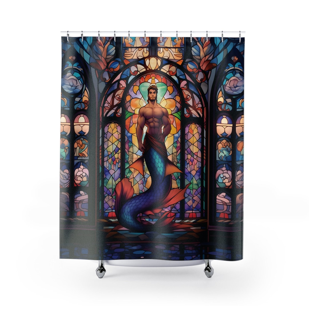 Merman Stained Glass Shower Curtain 2 Designs Available Fantasy Art ...