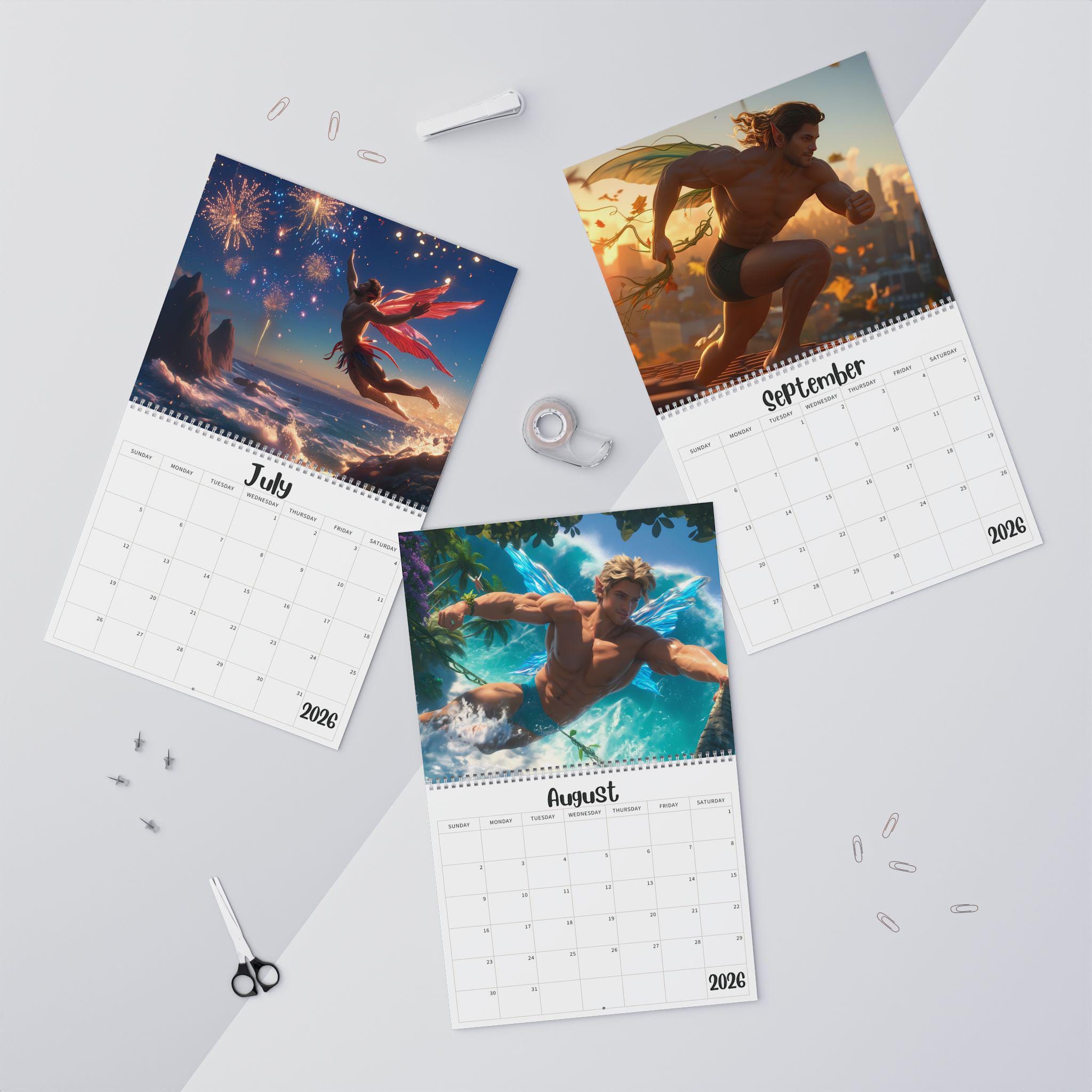 2026 Enchanted Realms Wall or Desk Calendar | Handsome, Muscular Male ...