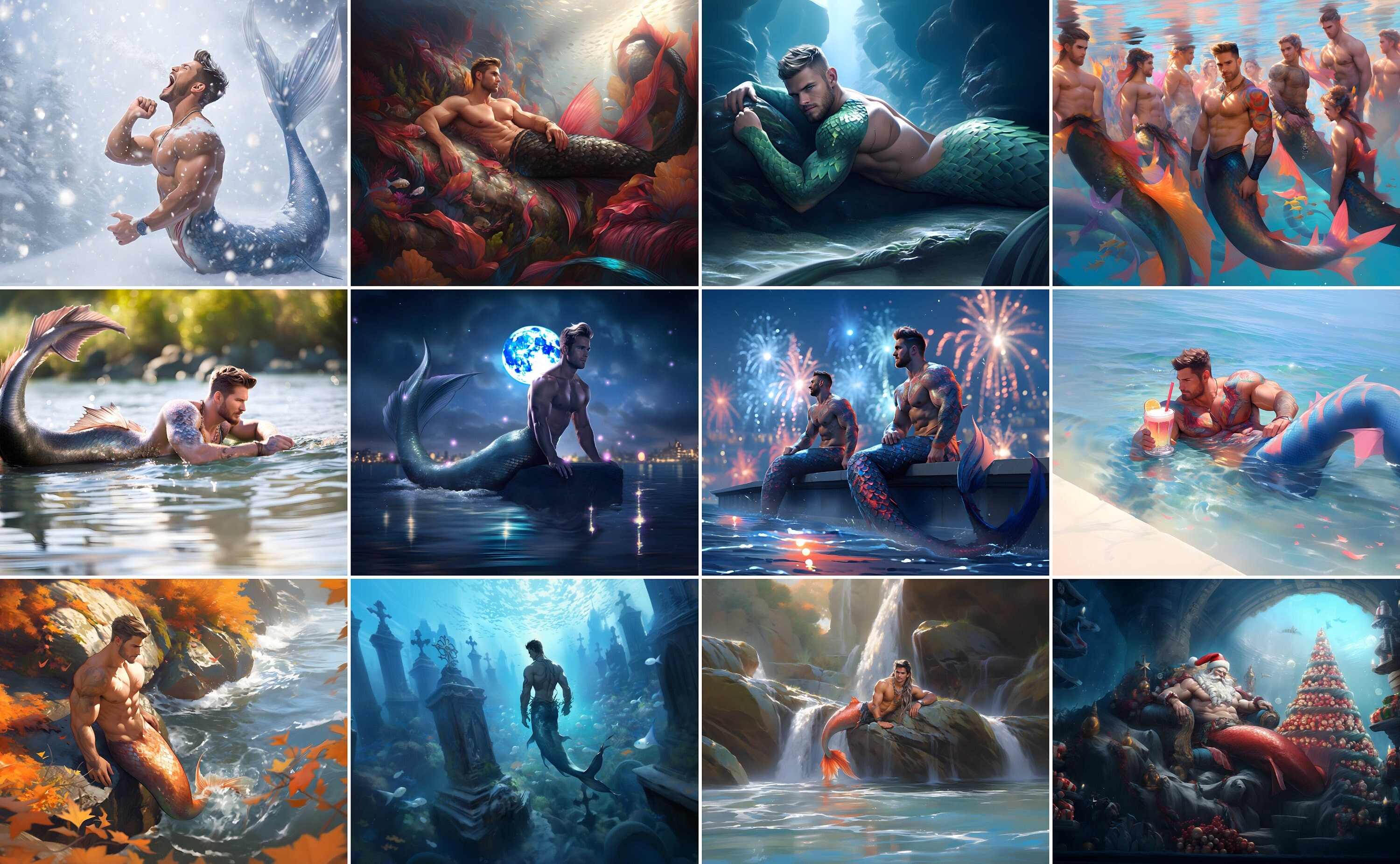 Mermen of 2024 Poster Collection Poster Version of 2024 Calendar Mermen ...