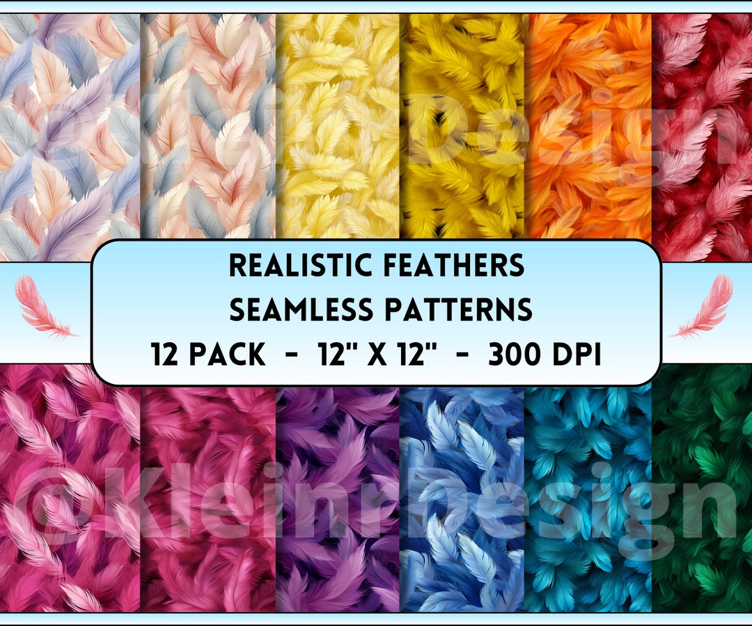 Realistic Feathers Seamless Patterns, Feather Digital Paper, Feather ...