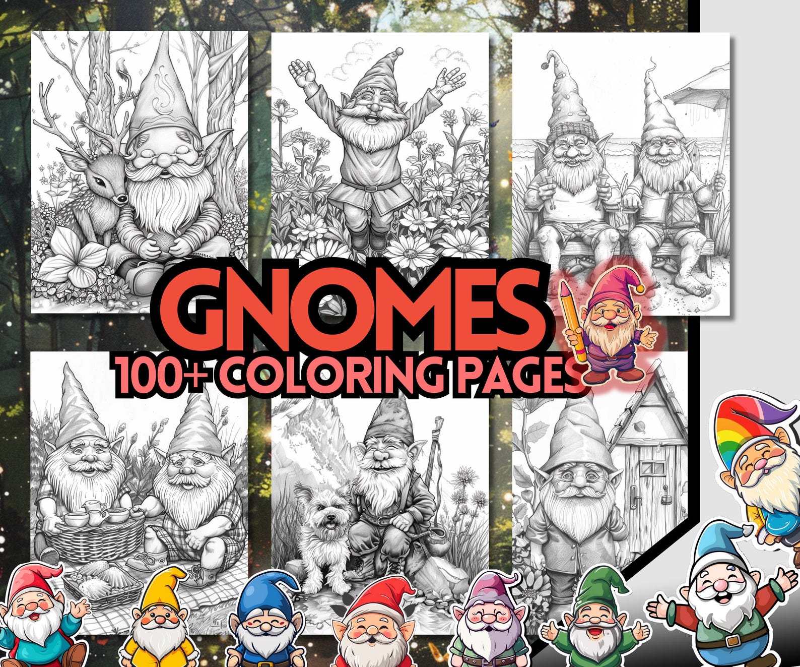 100+ Gnomes Coloring Pages, Cute Gnome Coloring Sheets, Garden Gnomes ...