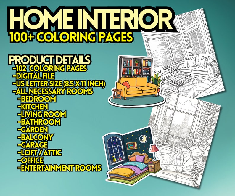 100+ Home Interior Coloring Pages, Interior Design Coloring Sheets ...