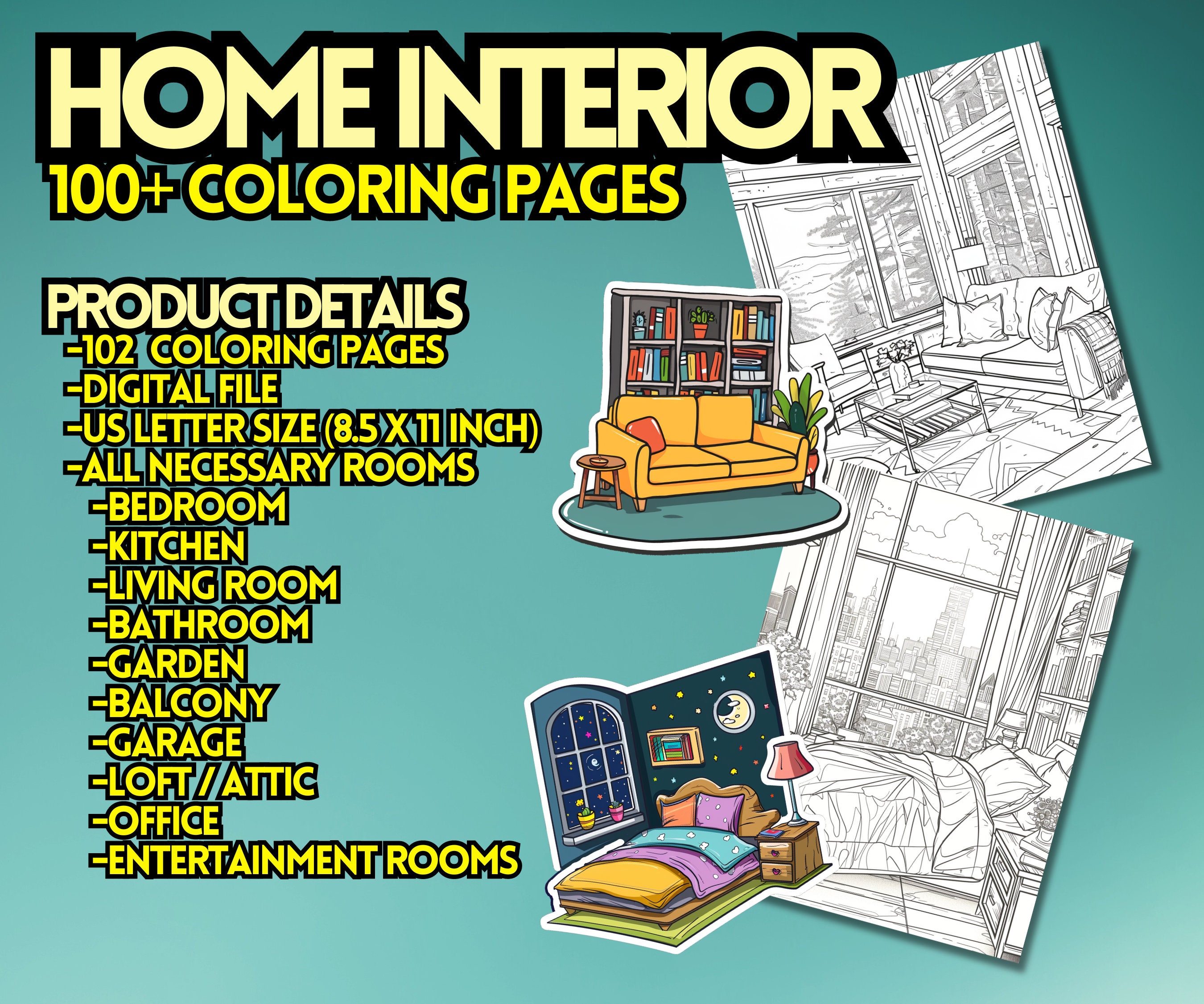 100+ Home Interior Coloring Pages, Interior Design Coloring Sheets ...