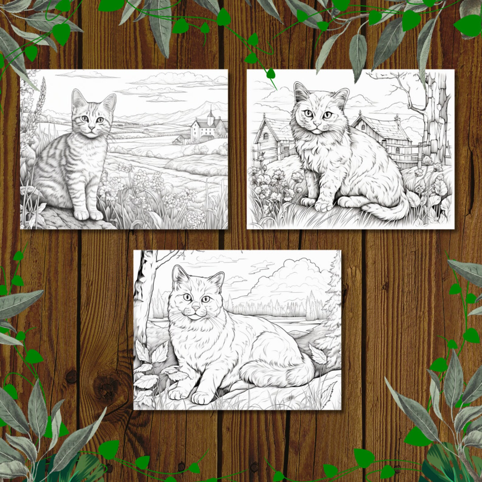 Cat Coloring Pages, Cute Cat Coloring Book, Adorable Cat & Kitten ...