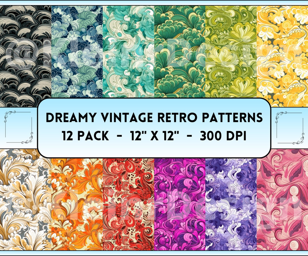 Dreamy Vintage Retro Patterns, Nostalgic Seamless Designs, Whimsical ...