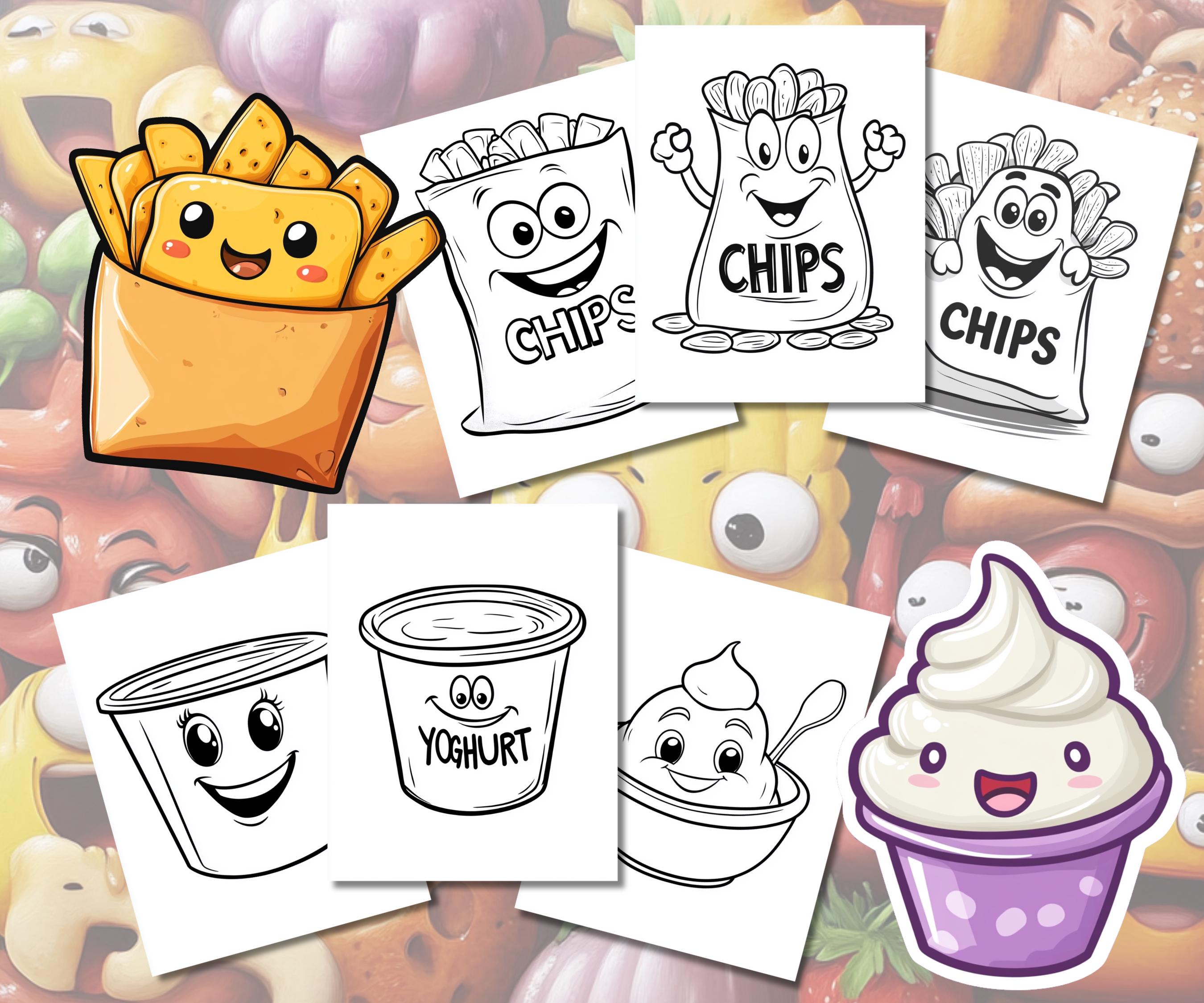 50+ Kawaii Food Coloring Pages, Funny Cartoon Characters Coloring, Cozy ...