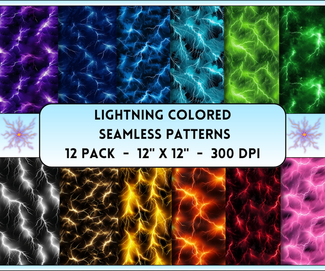 Lightning Seamless Patterns, Lightning Bundle Digital Papers, 12x12 ...