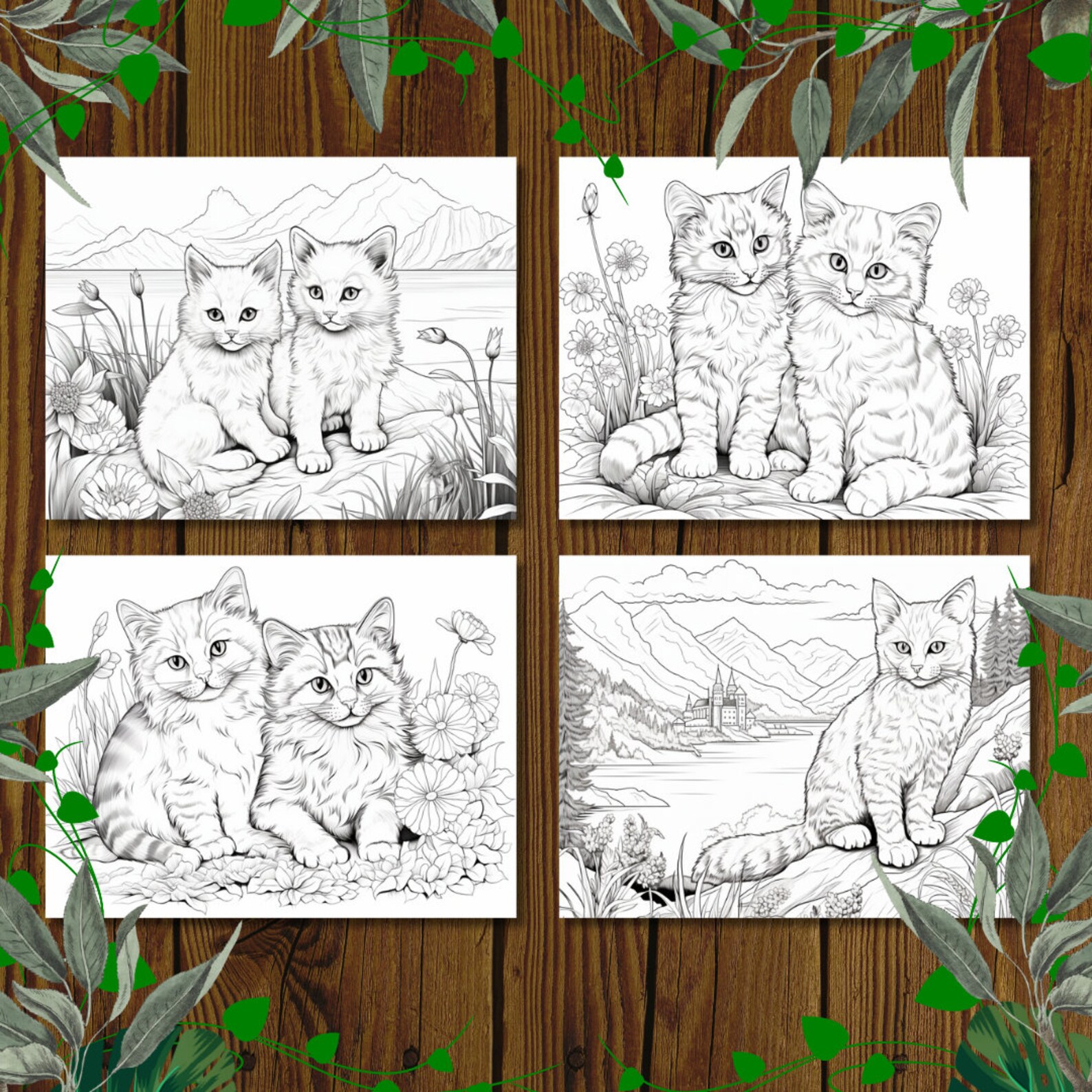 Cat Coloring Pages, Cute Cat Coloring Book, Adorable Cat & Kitten ...