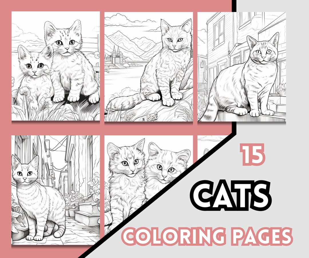 Cat Coloring Pages, Cute Cat Coloring Book, Adorable Cat & Kitten ...