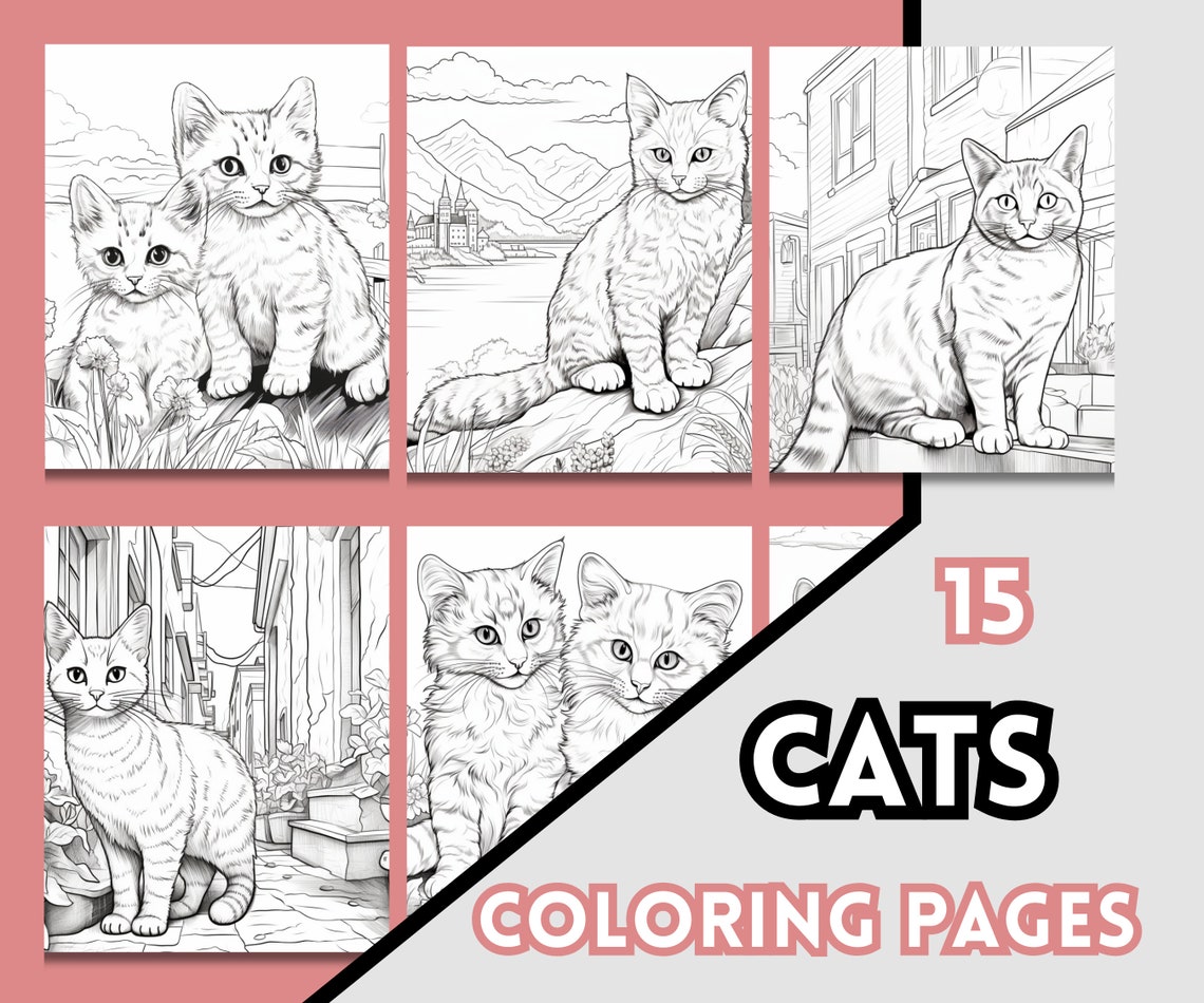 Cat Coloring Pages, Cute Cat Coloring Book, Adorable Cat & Kitten ...