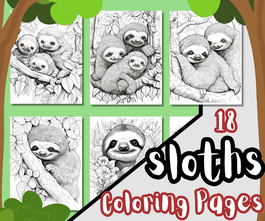 Sloth Coloring Pages for Kids and Adults, Baby Sloths and Sloth ...
