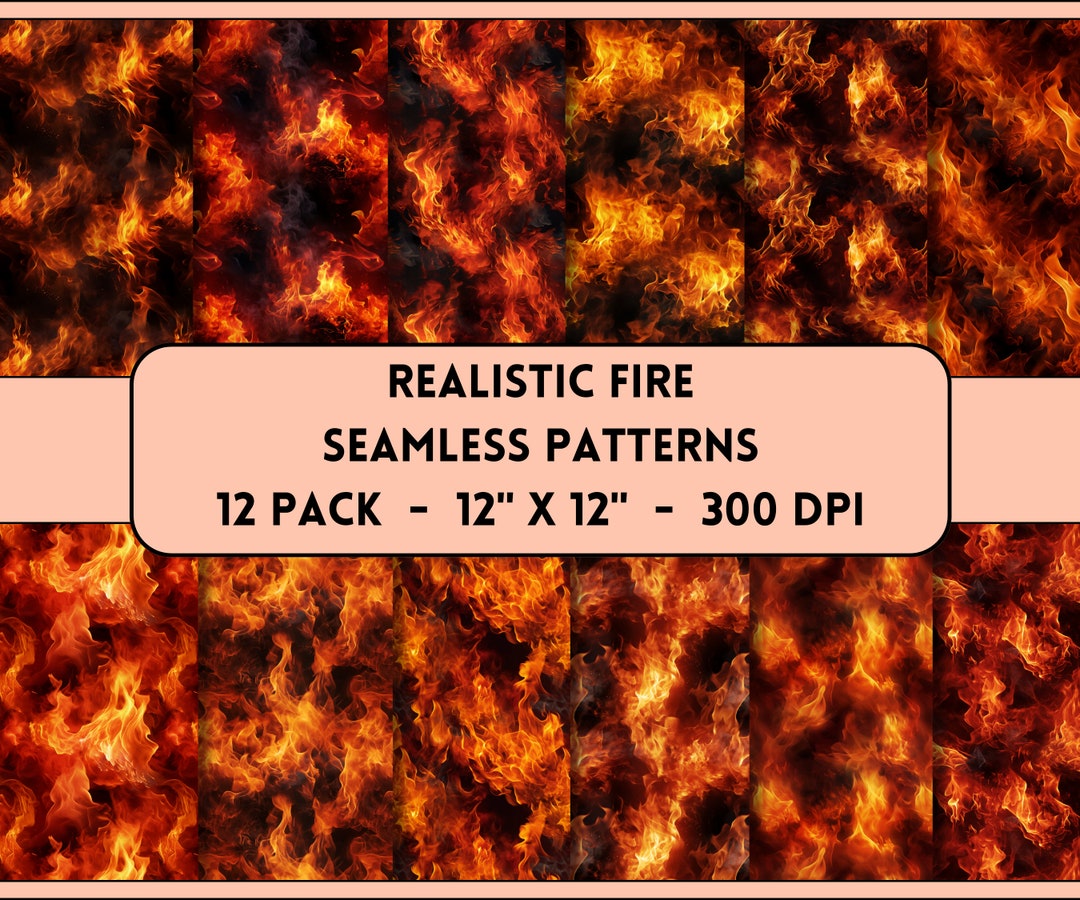 Realistic Fire Seamless Patterns, Inferno Digital Papers, Fire Place ...