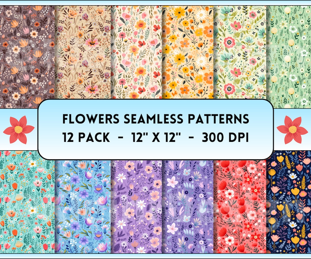 Flowers Seamless Pattern, Flowers Digital Paper, Floral Prints, Flowers ...